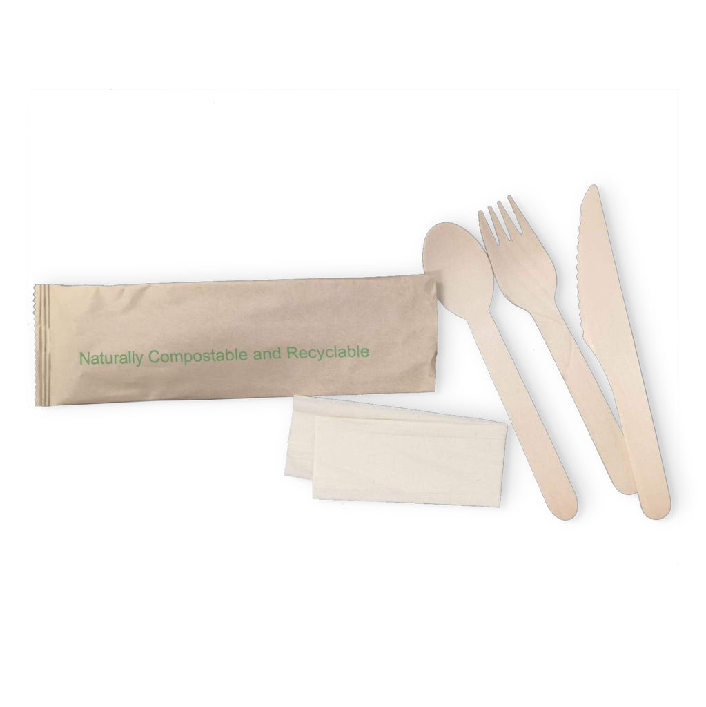 Compostable Utensils Kit Wrapped (Wood) | Compostable.ca